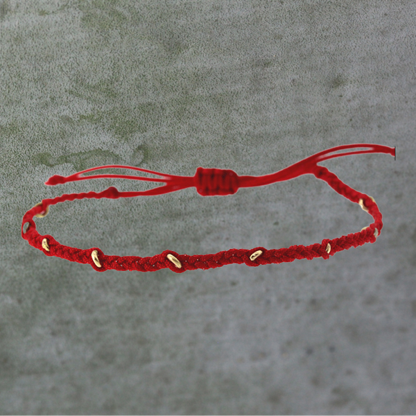 Red Macrame Bracelet with Gold Rings