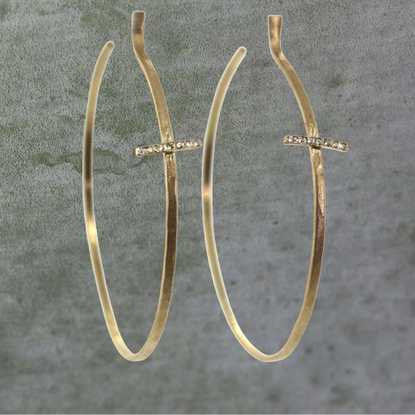 Gold & Diamond Cross Hoop Earrings